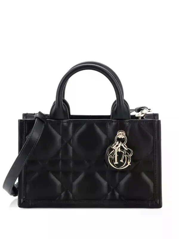 Dior Book With Strap Macrocannage Quilt Calfskin Mini Tote Bag - Black