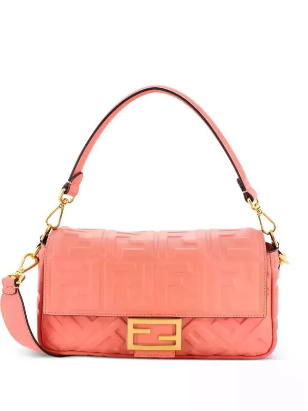 Fendi Baguette Nm Bag Zucca Embossed Leather Medium Crossbody Bag - Pink