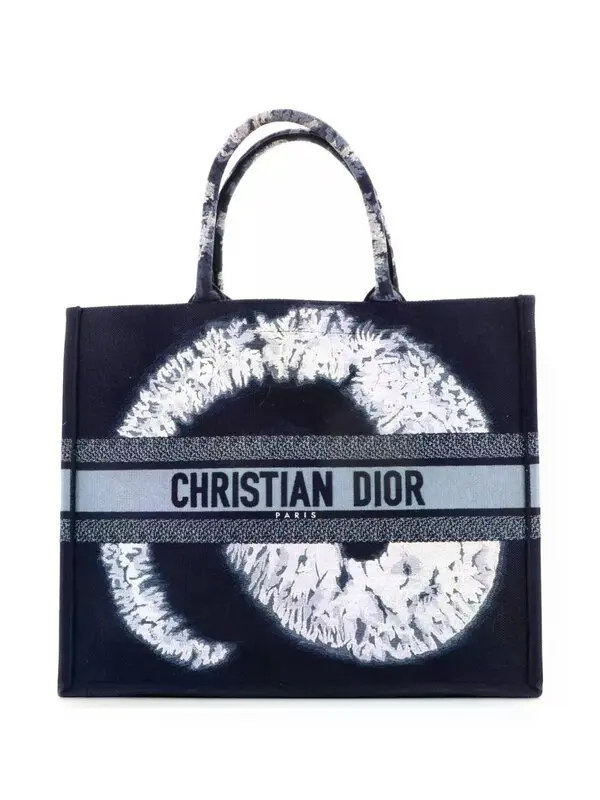 Dior Book Embroidered Canvas Large Tote Bag - Blue