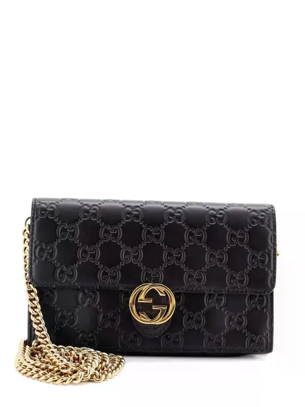 Gucci Icon Wallet On Chain Guccissima Leather Crossbody Bag - Black