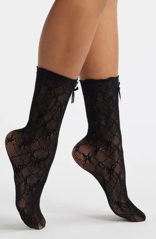 STEMS Love Lace Bow Crew Socks - Black