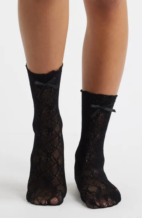 STEMS Love Lace Bow Crew Socks - Black