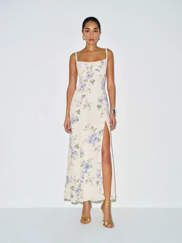 REFORMATION Ailany Floral Print Midi Dress With Slit - Multi