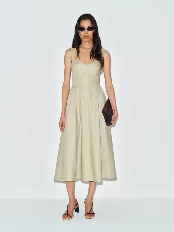 REFORMATION Birdie Linen Maxi Dress - Green