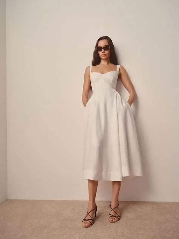 REFORMATION Birdie Linen Maxi Dress - Ivory