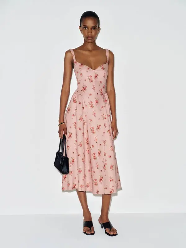 REFORMATION Birdie Linen Maxi Dress - Pink