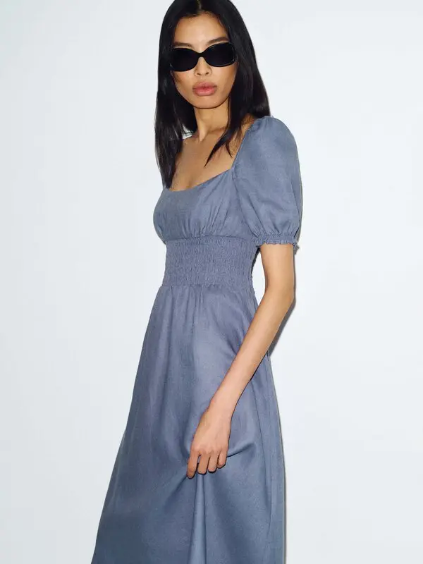 REFORMATION Adler Linen Dress - Blue