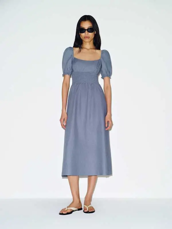 Reformation Adler Linen Dress | Blue | 0