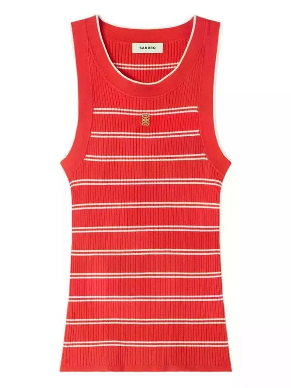Sandro Striped Rib-knit Logo Plaque Tank Top