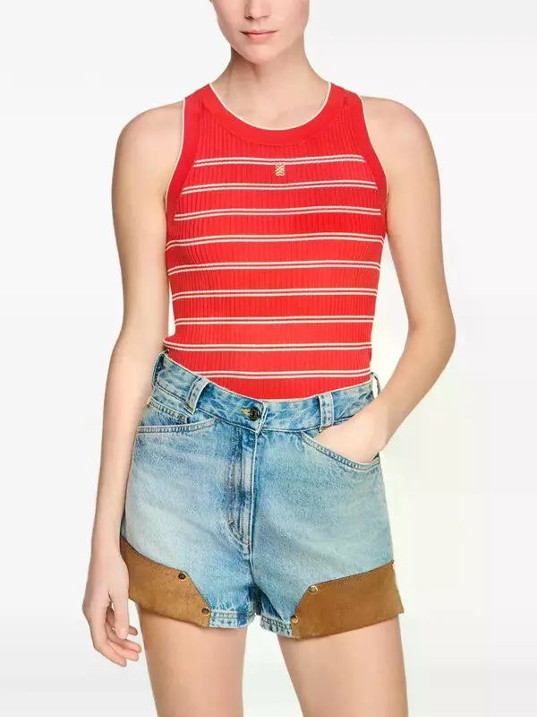 Sandro Striped Rib-knit Logo Plaque Tank Top