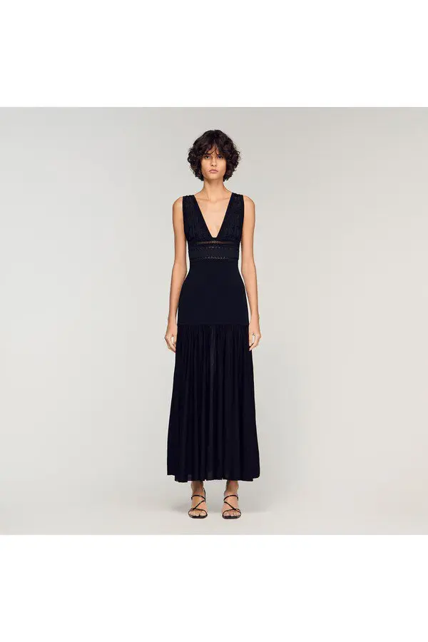 Sandro Ruffled Knit Maxi Dress