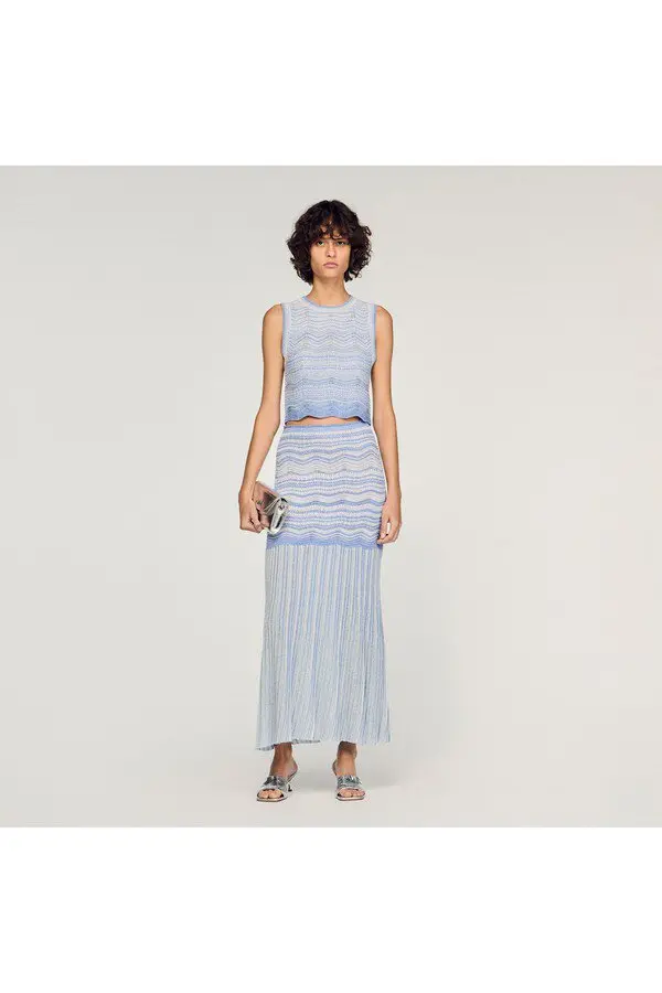Sandro Decorative Knit Crop Top - Blue