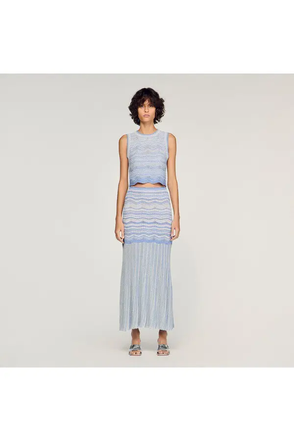Sandro Decorative Knit Crop Top - Blue