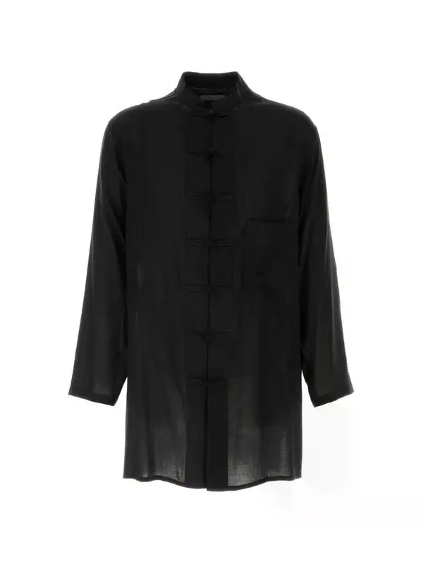 Yohji Yamamoto Pour Homme Long-sleeve Chinese-style Button Cellulose Shirt Jacket - Black