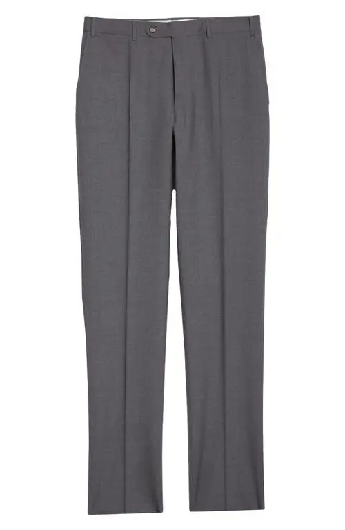 Canali Tropical Flat Front Solid Wool Trousers