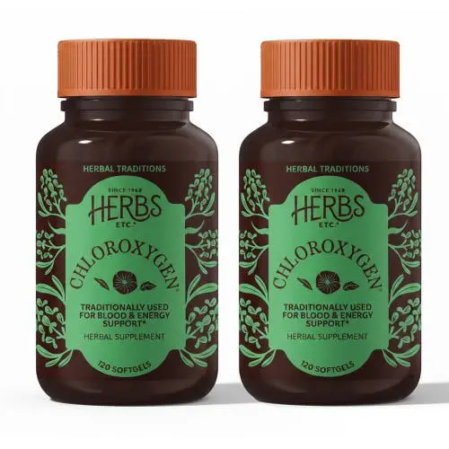HERBS ETC. Chloroxygen Chlorophyll Concentrate Softgels, Blood & Energy Support - No Color