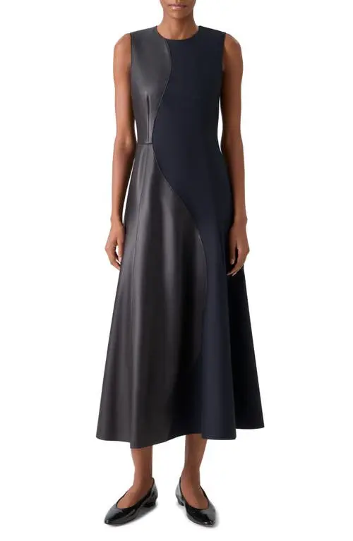Akris Leather Patch Cotton And Wool Midi Dress