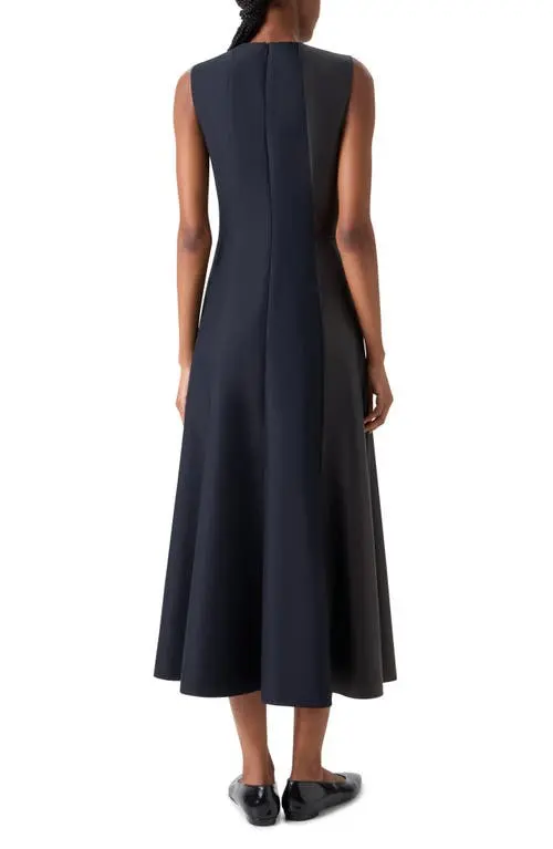 Akris Leather Patch Cotton And Wool Midi Dress