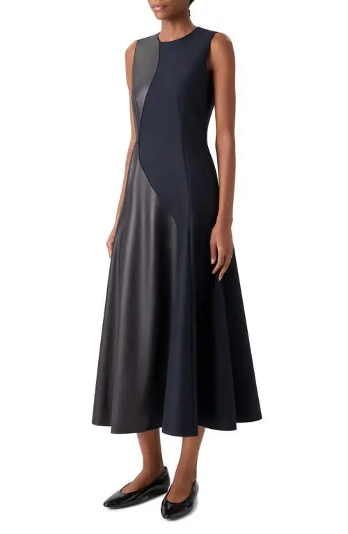 Akris Leather Patch Cotton And Wool Midi Dress