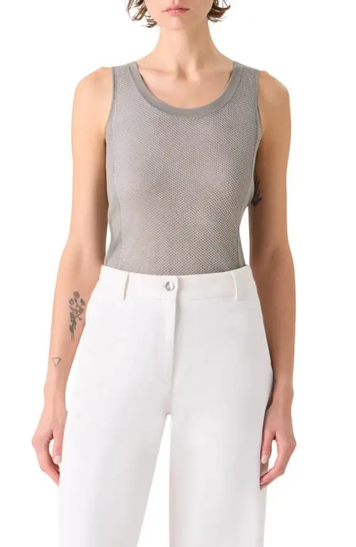 Akris Two-tone Mesh Front Silk Sweater Tank - Taupe White
