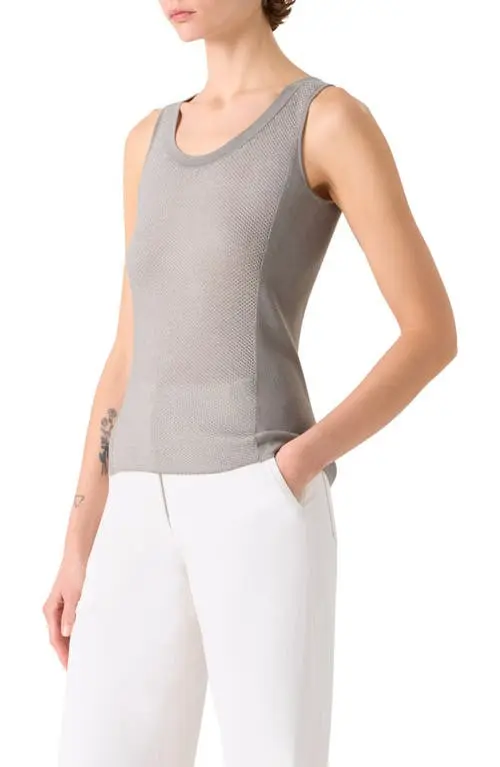 Akris Two-tone Mesh Front Silk Sweater Tank