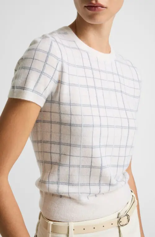 Vince Plaid Short Sleeve Cashmere Top