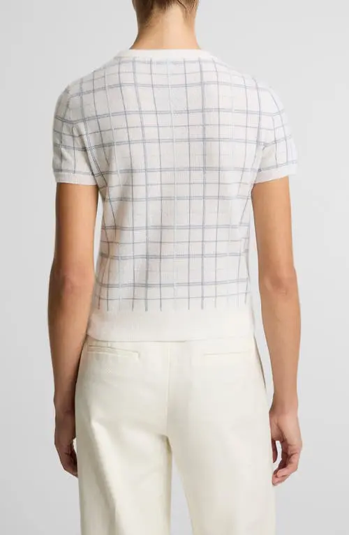 Vince Plaid Short Sleeve Cashmere Top