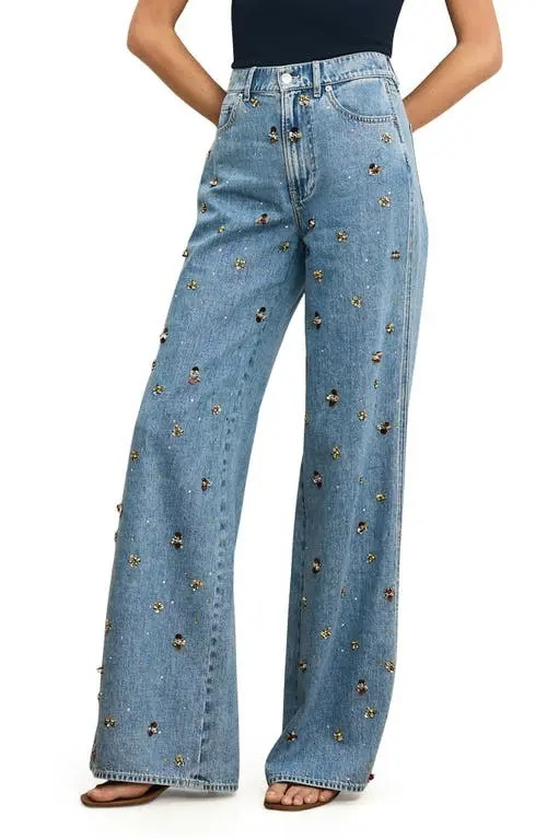 Veronica Beard Kasey Embellished Wide Leg Jeans - Silver Dust
