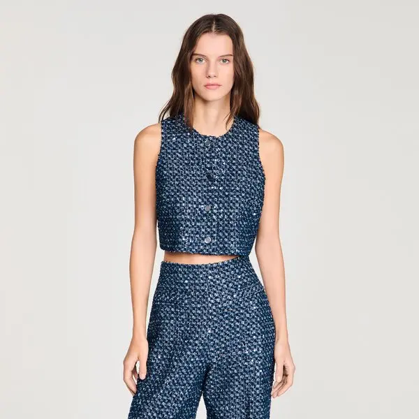 Sandro Sequin Crop Top