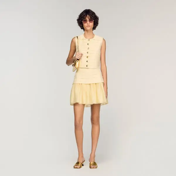 Sandro Pleated Crop Top - Vanilla