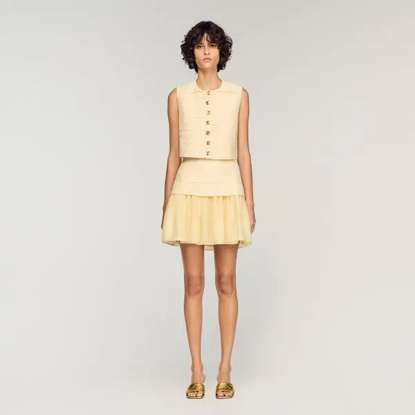 Sandro Pleated Crop Top - Vanilla