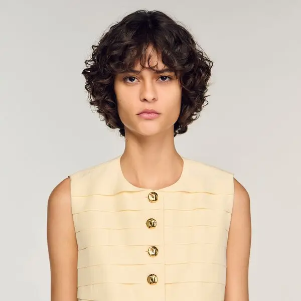 Sandro Pleated Crop Top - Vanilla