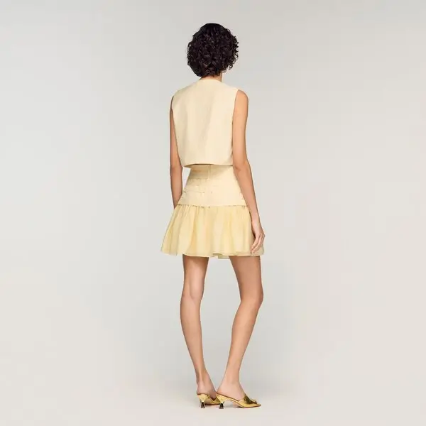 Sandro Pleated Crop Top - Vanilla