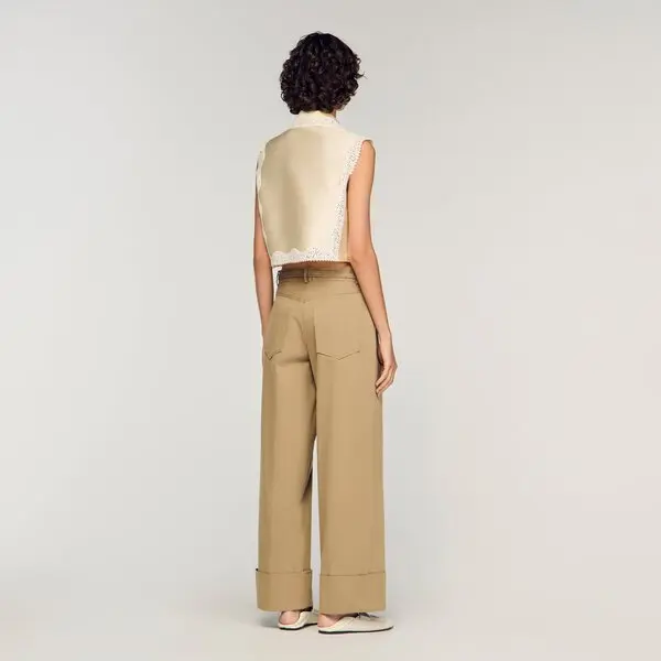 Sandro Sleeveless Cropped Shirt With Lace - Ecru