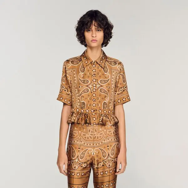 Sandro Bandana Print Cropped Shirt