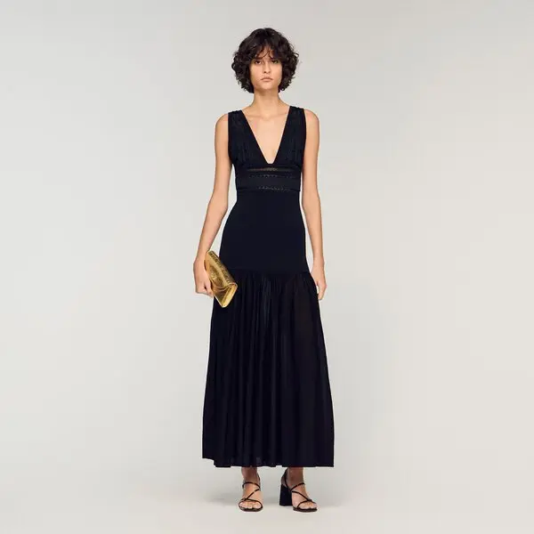 Sandro Ruffled Knit Maxi Dress