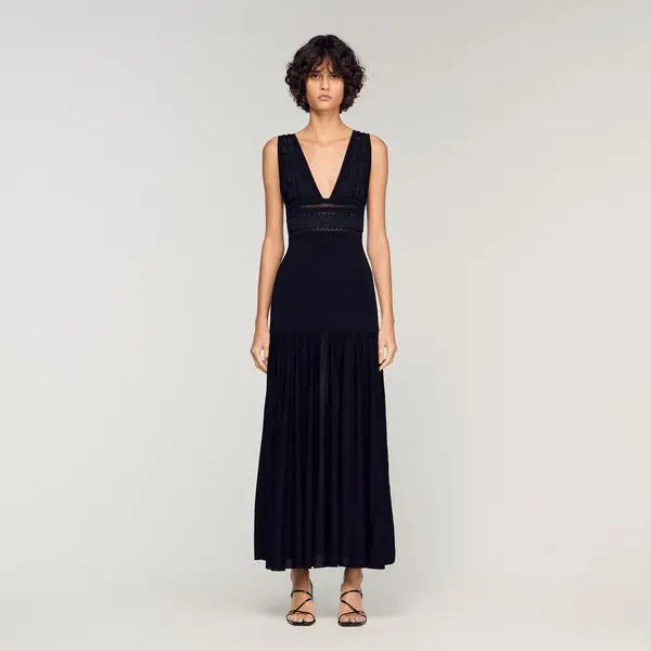 Sandro Ruffled Knit Maxi Dress