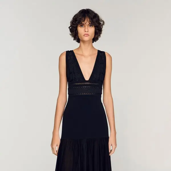 Sandro Ruffled Knit Maxi Dress