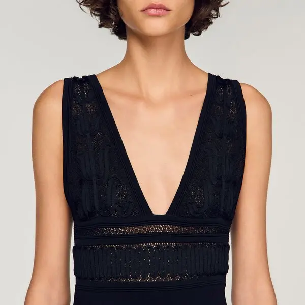 Sandro Ruffled Knit Maxi Dress