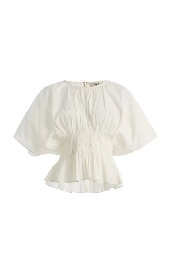 Sea Violet Gathered Ramie Top - White