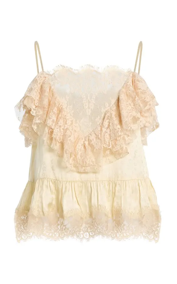 Sea Ethel Lace-trimmed Jacquard Camisole Top - Yellow