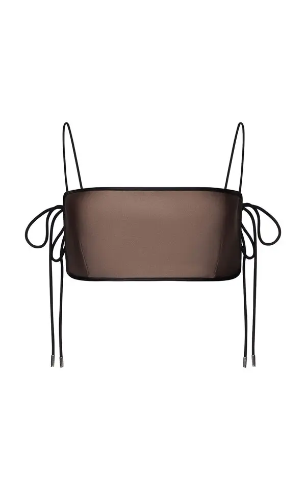 TEMILY Satin Bandeau Crop Top - Brown