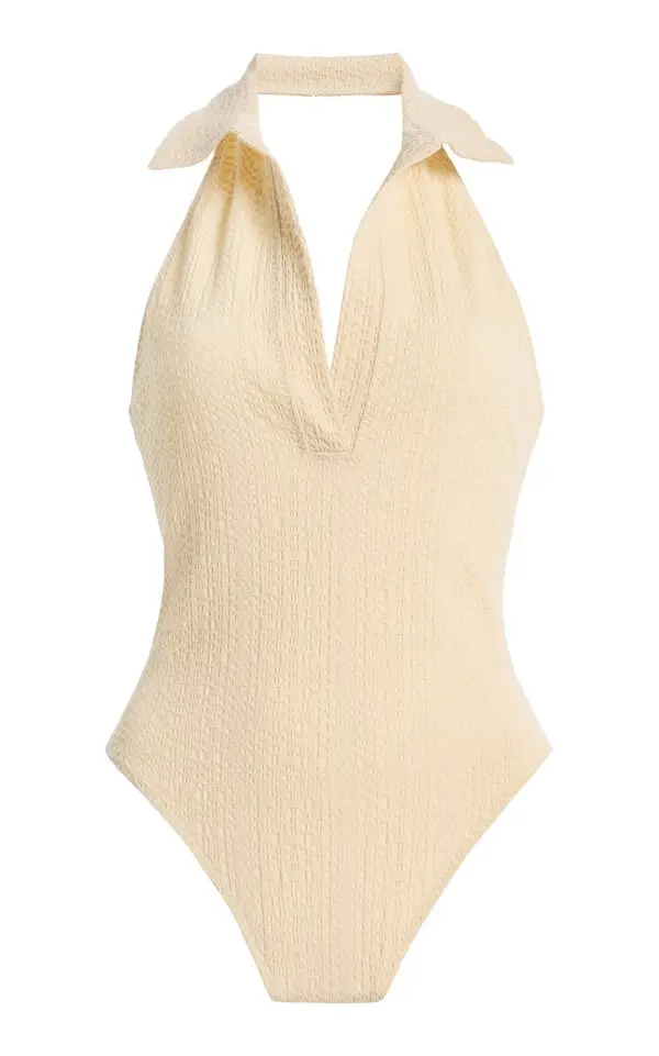 Lisa Marie Fernandez Polo Seersucker Maillot - Ivory