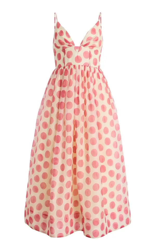 Cara Cara Pero Polka-dot Linen-silk Midi Dress - Pink