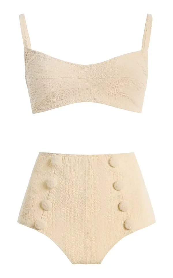 Lisa Marie Fernandez Seersucker Balconette High-waist Bikini - Ivory