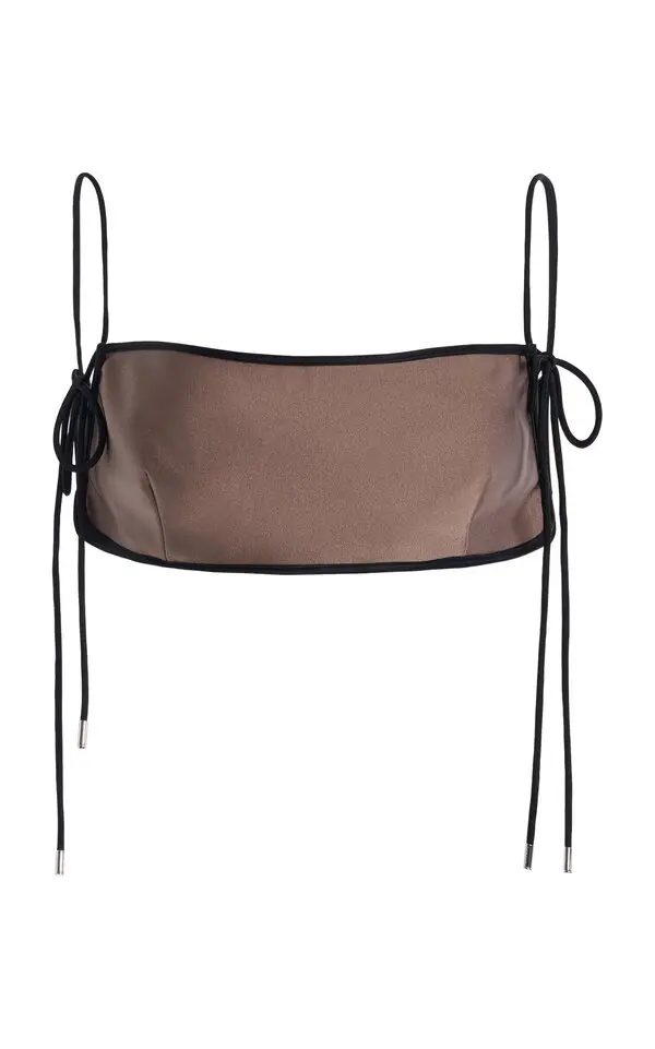 TEMILY Satin Bandeau Crop Top - Brown