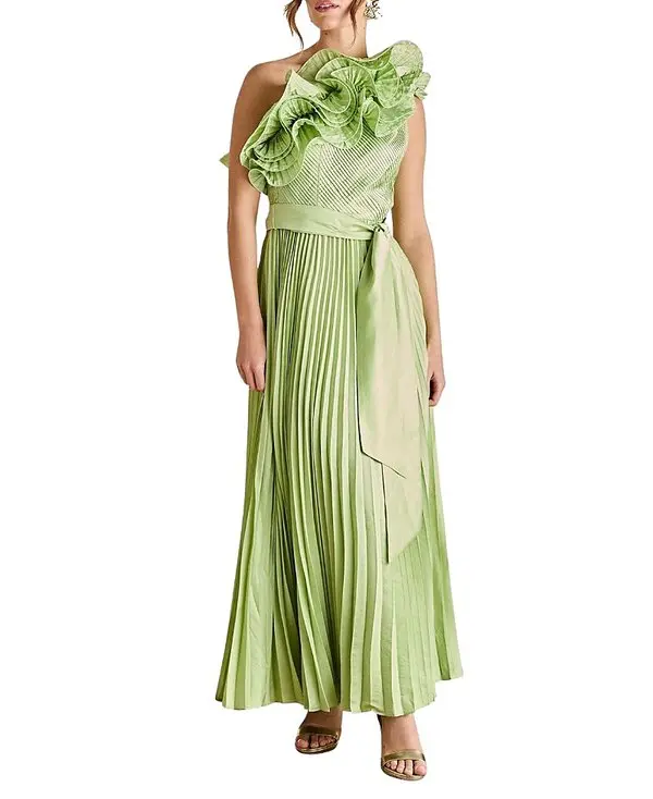 Coast One Shoulder Pleated Skirt Maxi Dress - Green