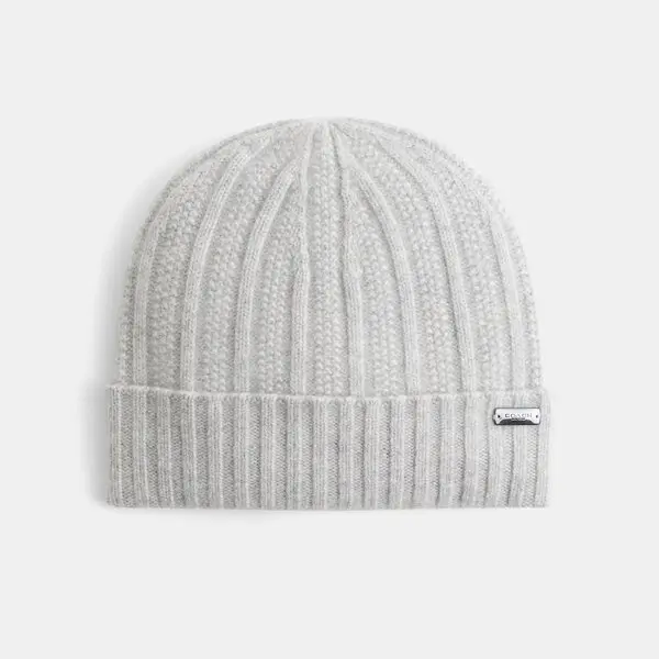 COACH Restored Cashmere Seed Stitch Knit Hat - Heather Grey