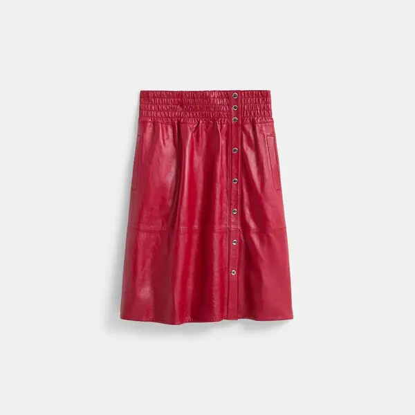 COACH Restored Smocked Leather Skirt - Scarlet