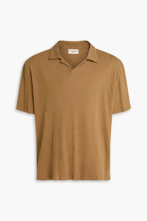 Officine Générale Simon Cotton And Linenblend Polo Shirt - Camel